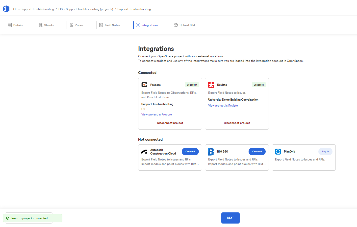 Enable Revizto integration on your project – OpenSpace-Hilfezentrum